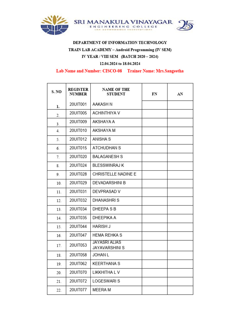 Android Programming 20-24 - Ethnotech Name List | PDF