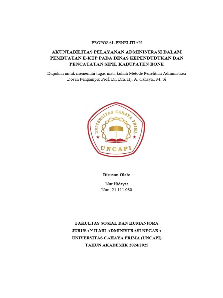 PROPOSAL PENELITIAN Nur Hidayat | PDF