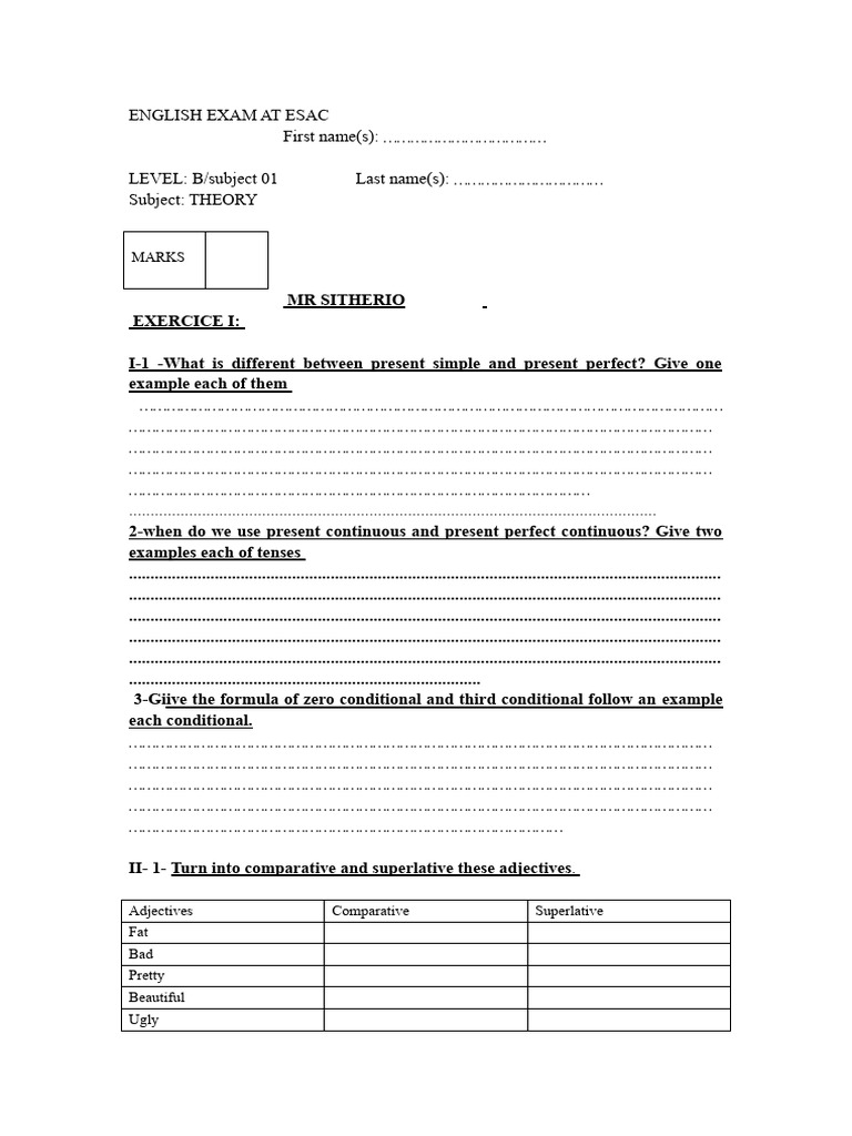 14 Examen of Level B | PDF | Adjective | Languages