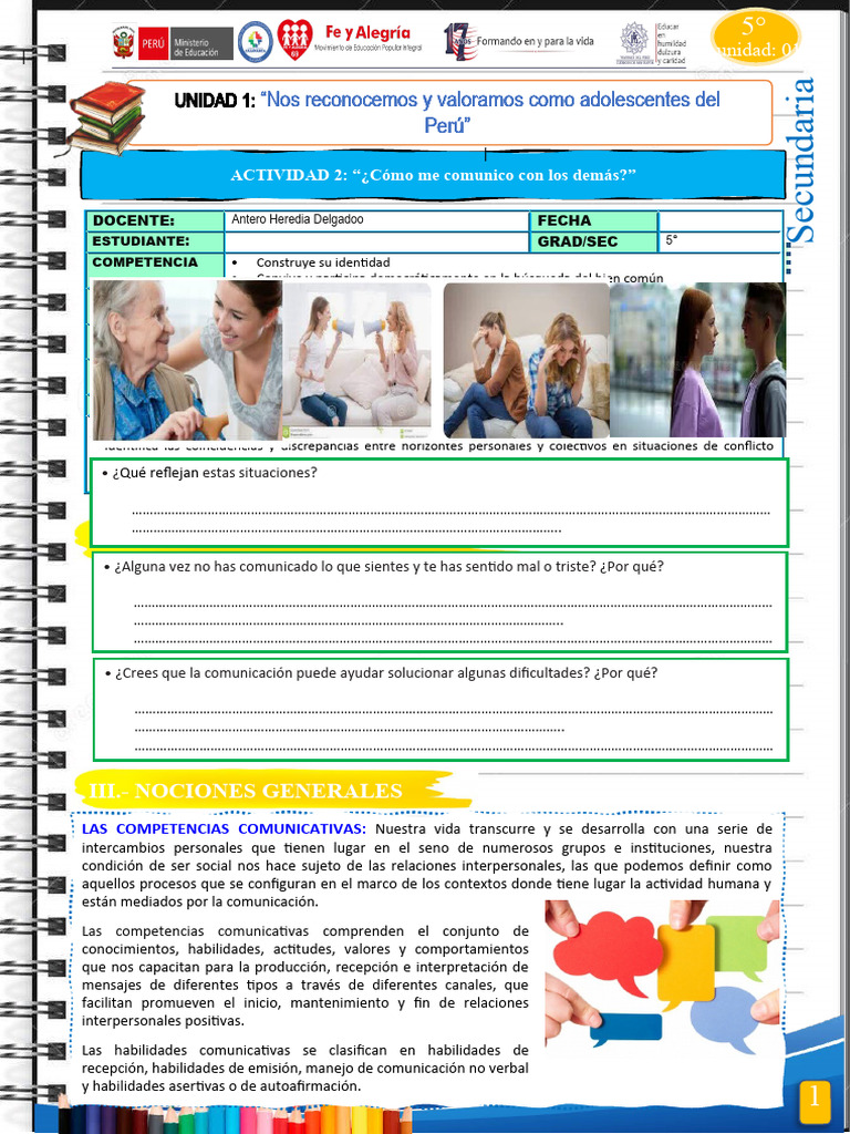 5° Dpcc-Actv.02-Unid 1-2024 | PDF | Comunicación | Comunicación no verbal