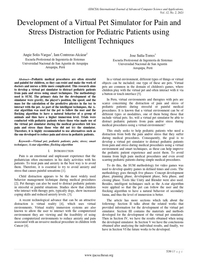 Paper 67-Development of A Virtual Pet Simulator | PDF | Pain | Simulation