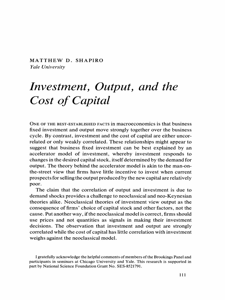 Investment, Output and The Cost of Capital - Matthew D. Shapiro Yale ...