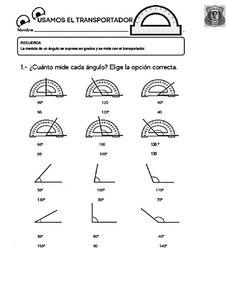 Hojas de Trabajo de Los Ángulos | PDF