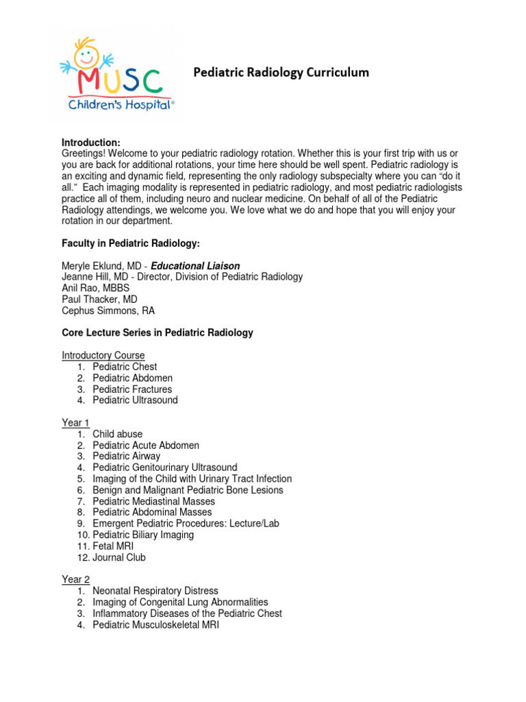 2015 2016 Pediatric Radiology Resident Rotation Goals and Objectives 615 | PDF | Radiology ...