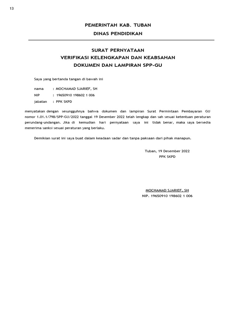Pernyataan Verifikasi SPP-GU 1 | PDF