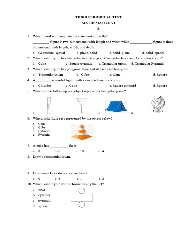 Mathematics VI Periodical Test Questions | PDF | Triangle | Length