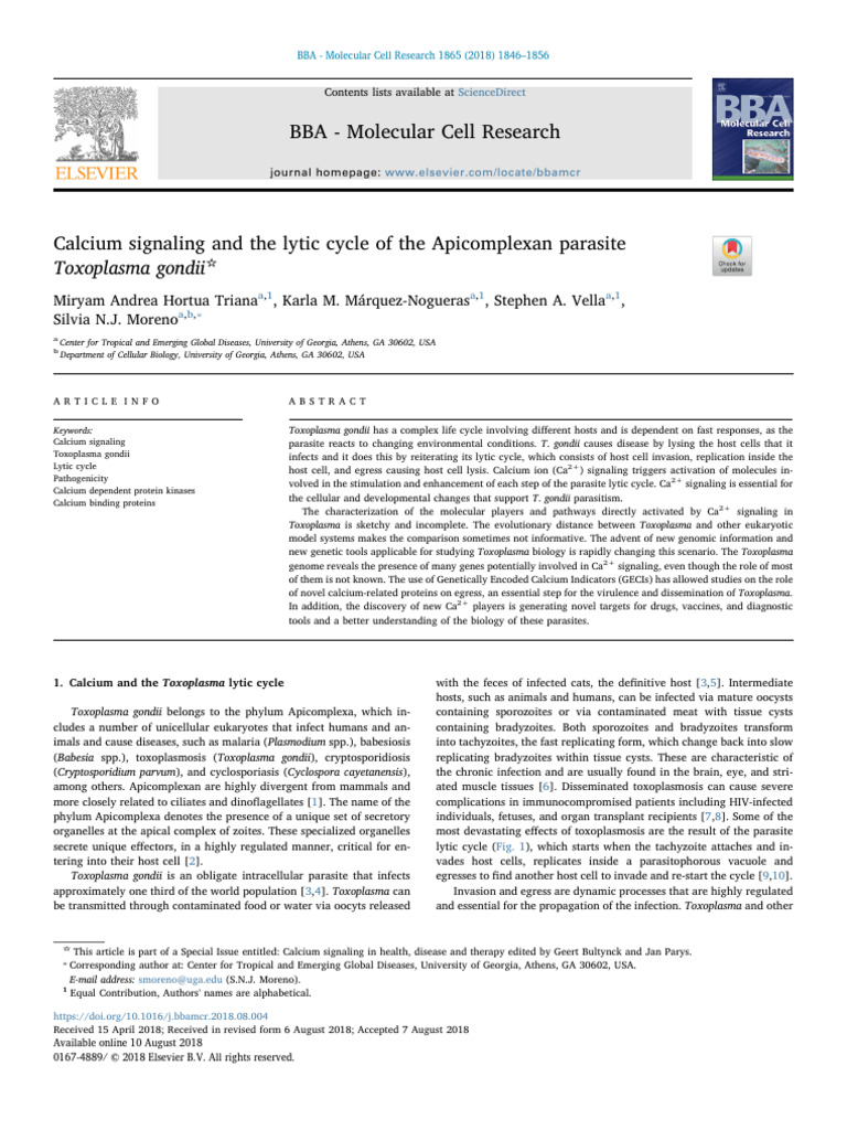 Calcium-signaling-and-the-lytic-cycle-of-_2018_Biochimica-et-Biophysica-Acta | PDF | Calcium In ...