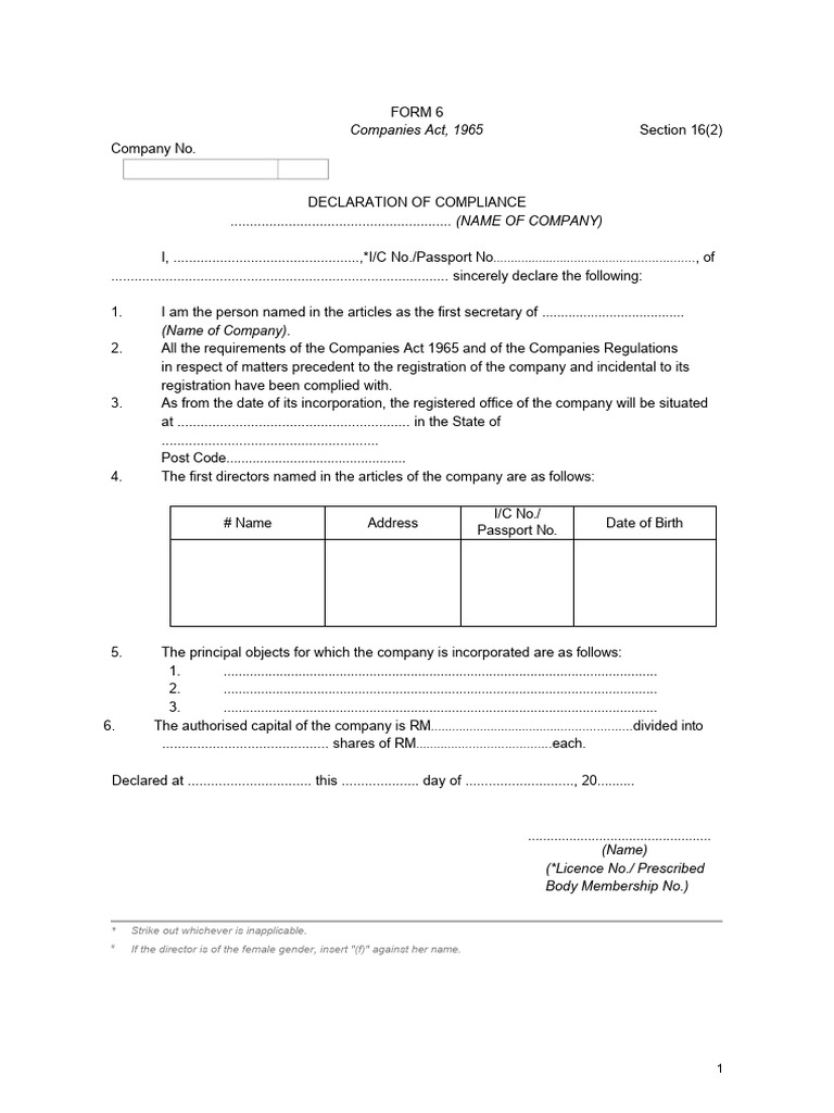 Form 6 Declaration of Compliance | PDF | Justice | Crime & Violence
