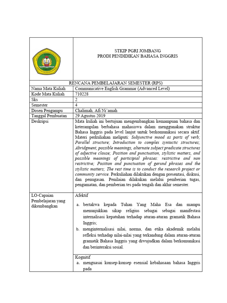 Advanced English Grammar RPS Guide | PDF | Sentence (Linguistics ...