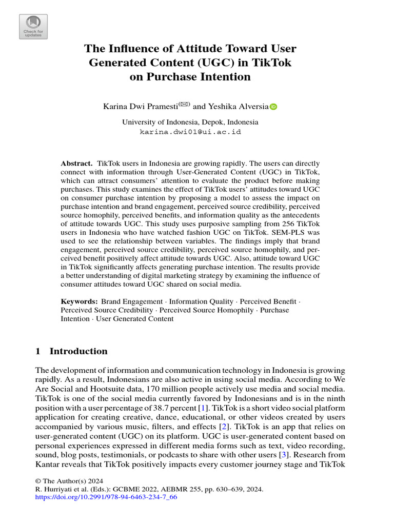 The Influence of Attitude Toward User Generated Content (Ugc) in Tiktok On Purchase Intention ...