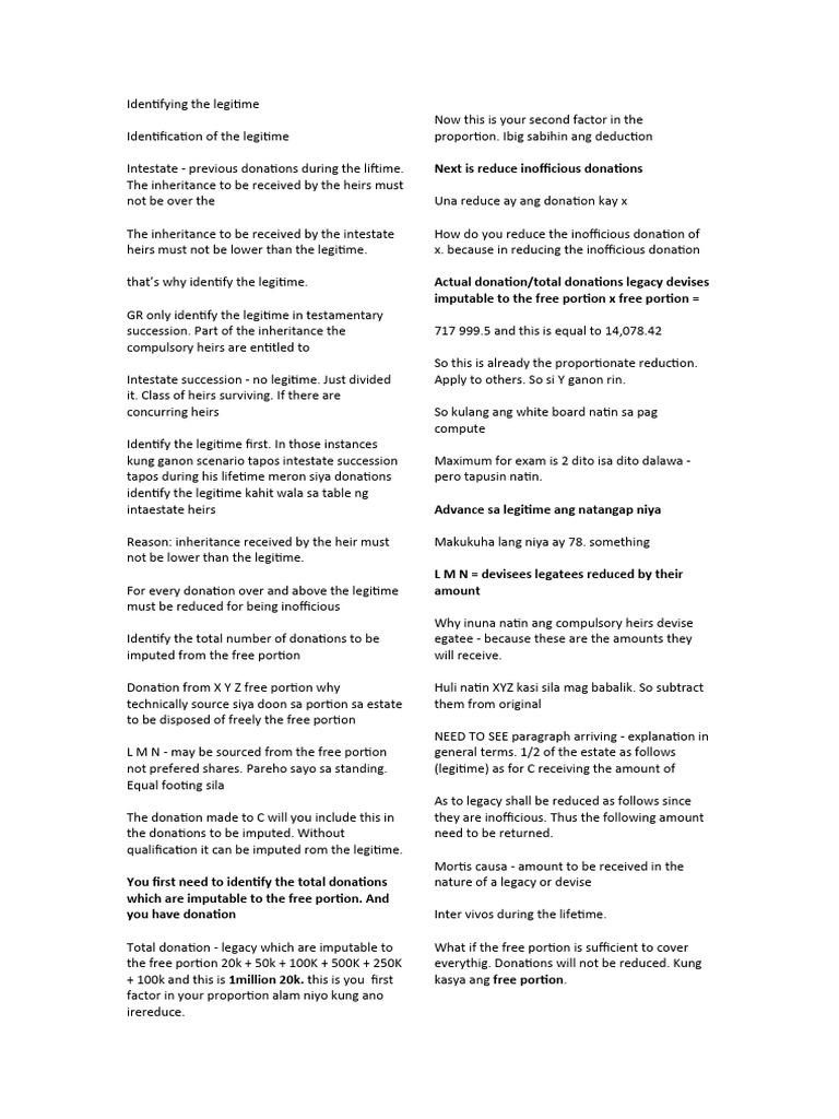 Succession - Legitime Free Portion Intestate Succession | PDF ...