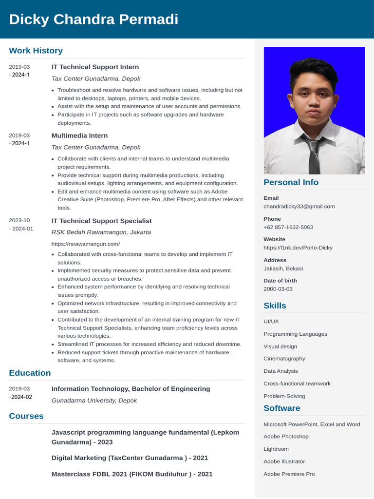 CV and Porto Dicky Chandra - Compressed | Download Free PDF | Technical Support | Multimedia
