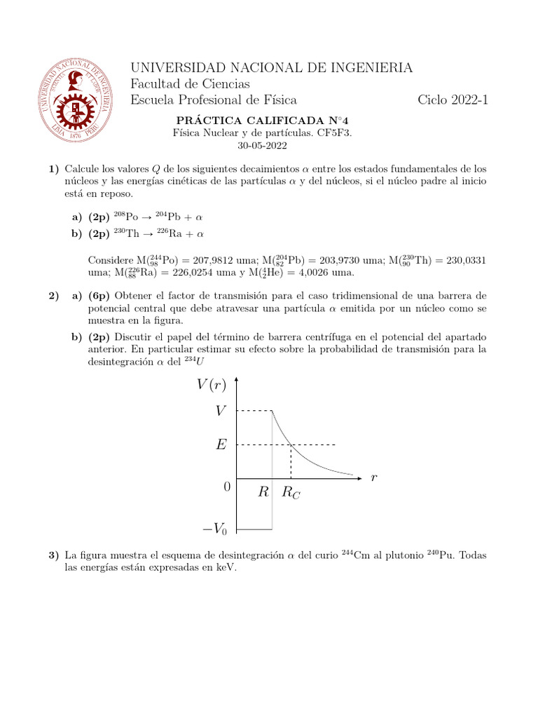 pc4 Nucl 2022 1 | PDF | Física nuclear | Elementos químicos