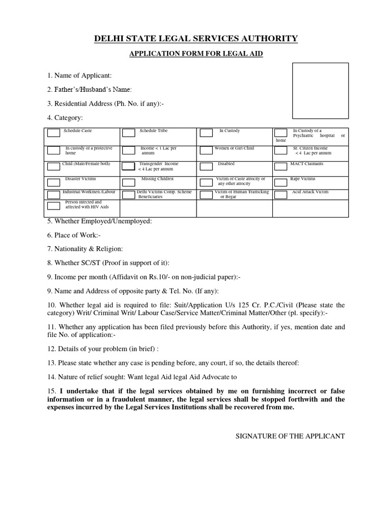 Legal Aid Form - DLSA | PDF