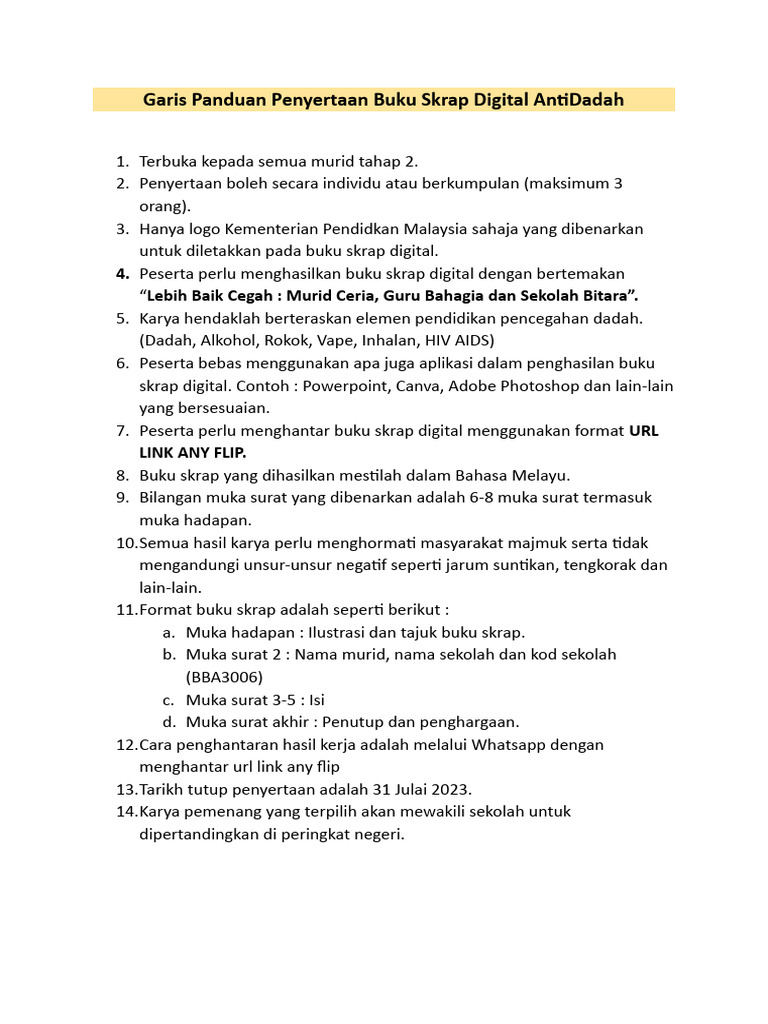 Garis Panduan Pertandingan PPDA 5 | PDF