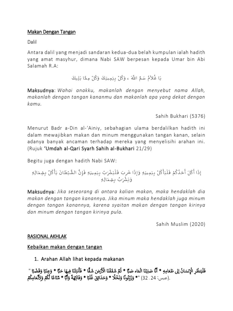 Makan Dengan Tangan: Panduan dan Dalil | PDF