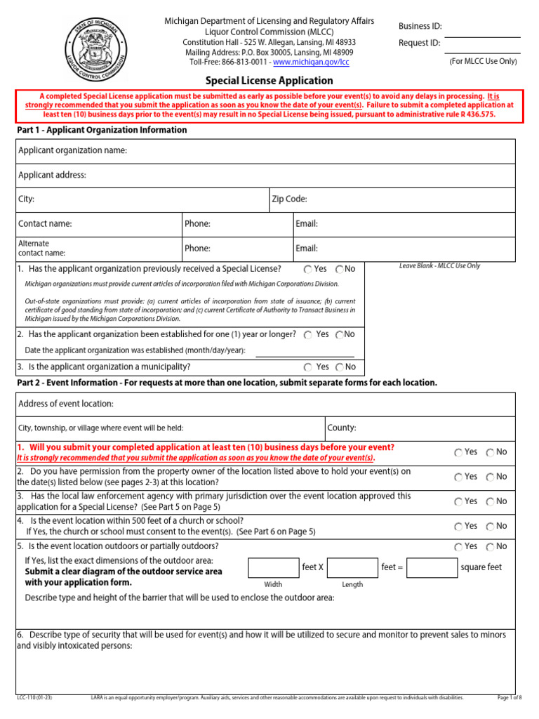 Michigan Special License Application Form | PDF | Credit Card | Notary ...