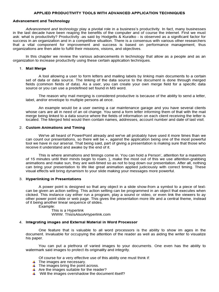 Applied Productivity Tools With Advanced Application Techniques | PDF | Microsoft Excel | World ...