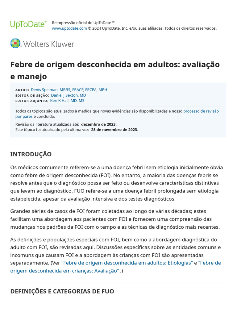 Fever of Unknown Origin in Adults - Evaluation and | PDF | Febre ...