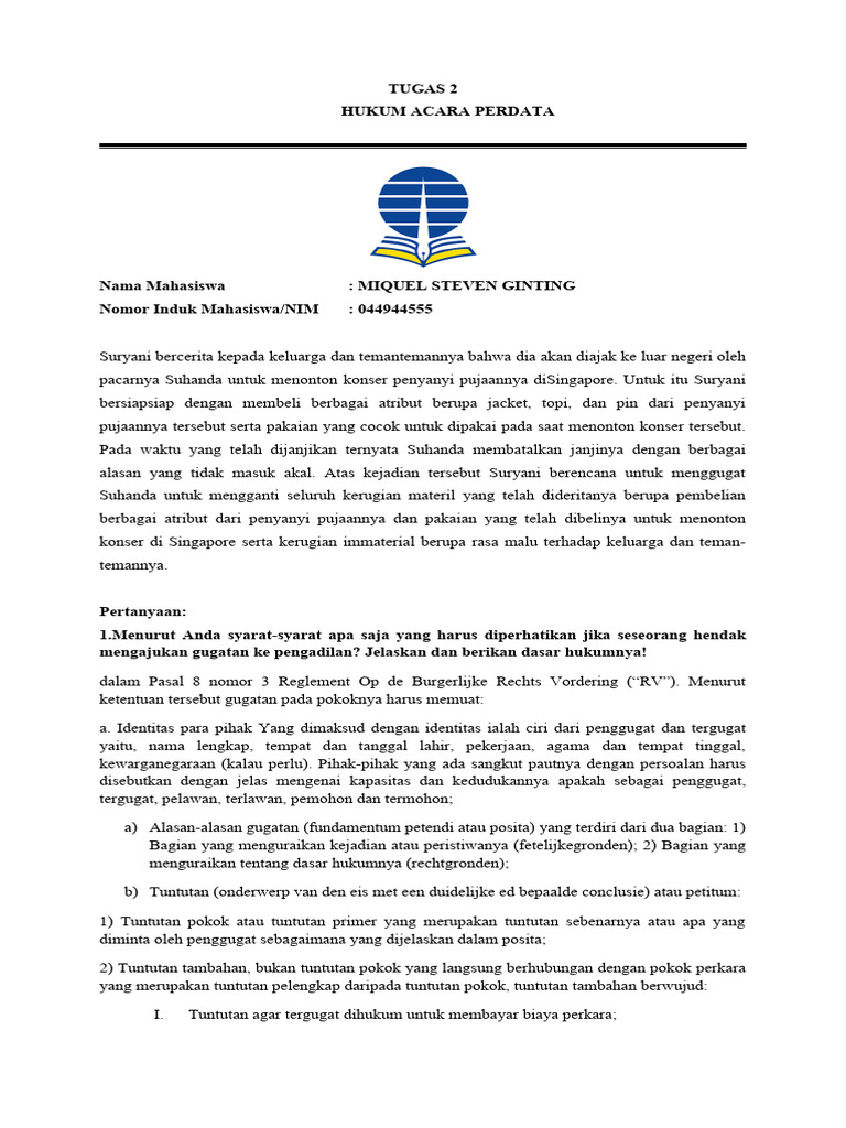 Tugas 2 Hukum Acara Perdata | PDF