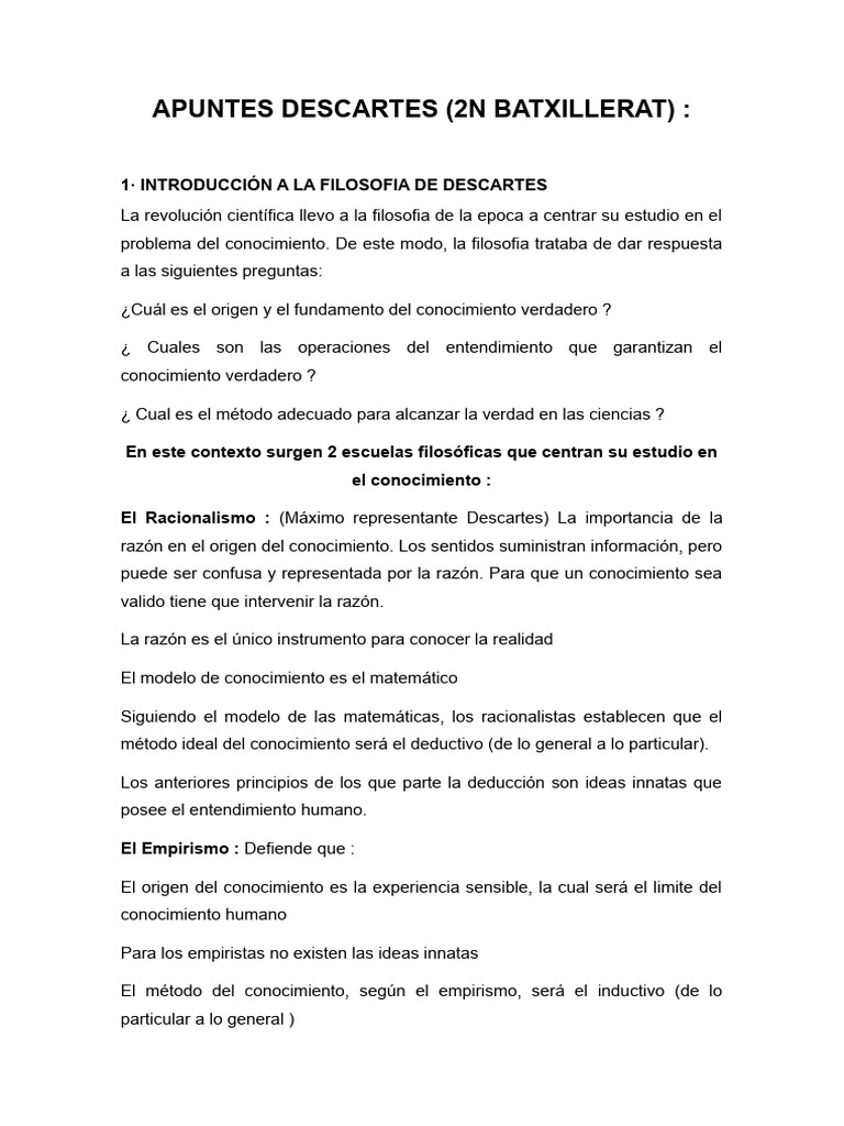 Apuntes Descartes | PDF | René Descartes | Verdad