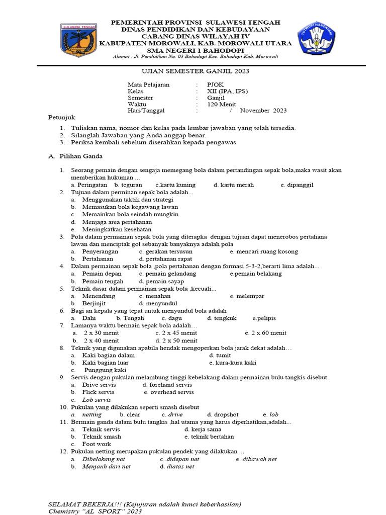 Soal Semester Ganjil Kelas Xii 2023 | PDF