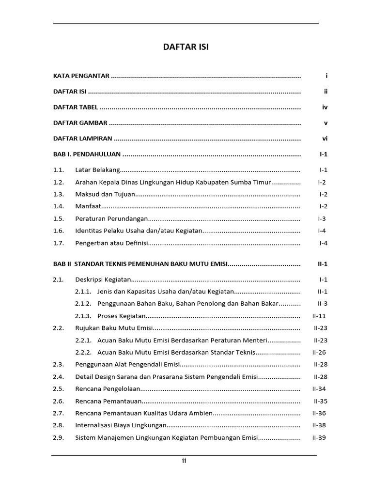 Daftar Isi Standar Teknis Emisi | PDF