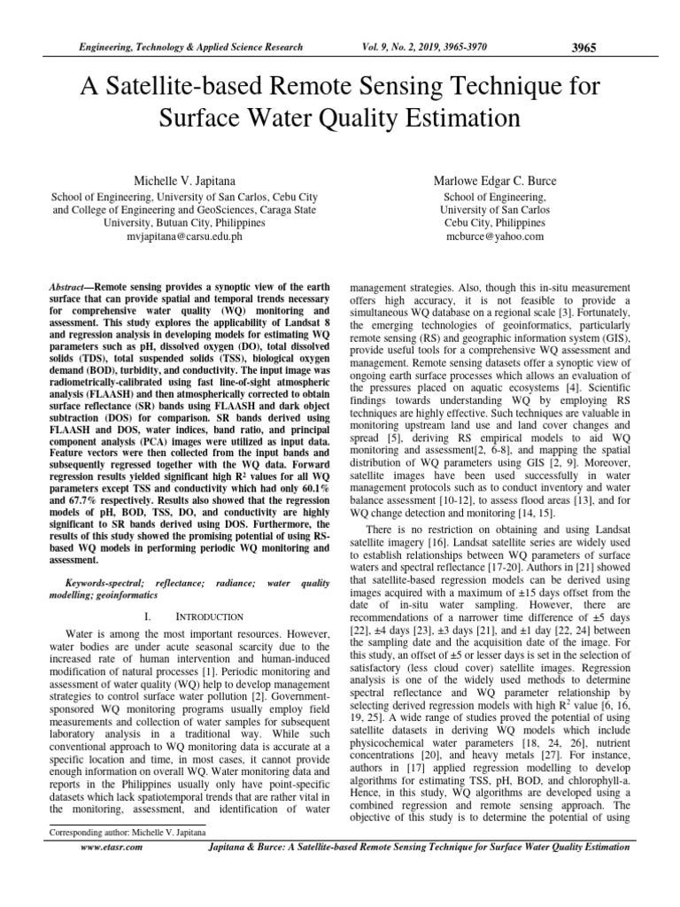 Satellite Based Remote Sensing for Surface Water Quality | PDF ... Satellite Based Remote Sensing for Surface Water Quality | PDF ...