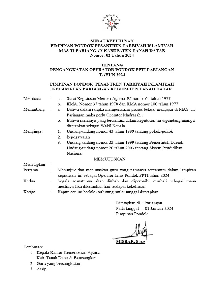 2 SK Operator PONDOK TP. 2023-2024 | PDF