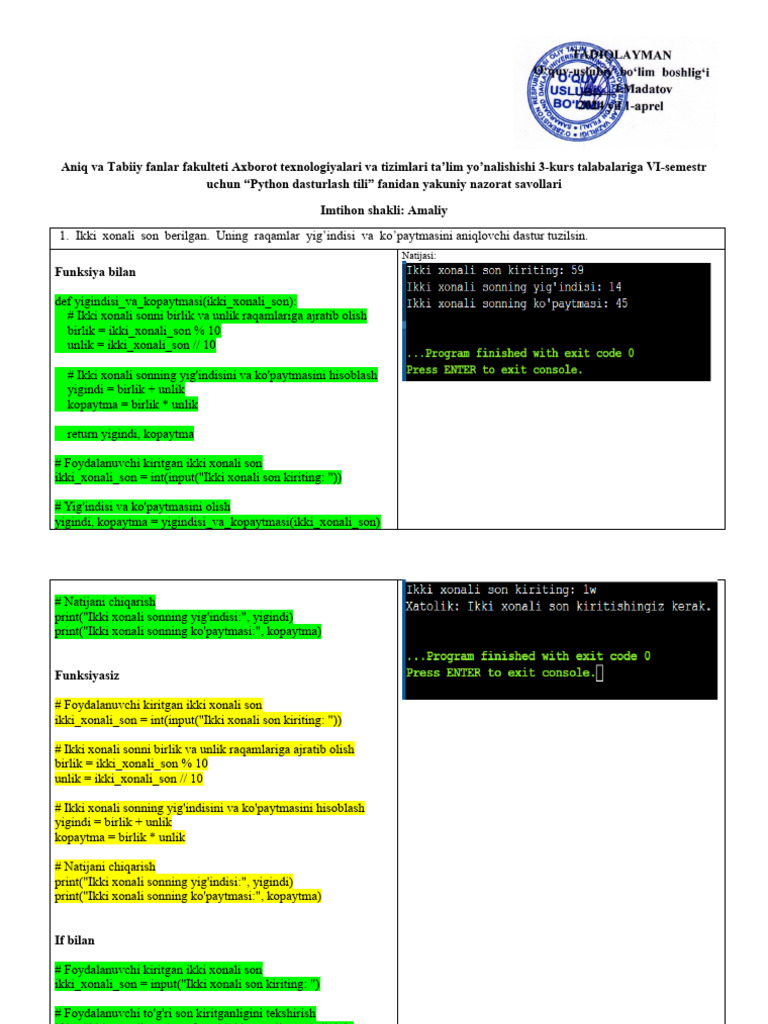Python Dasturlash Tili | PDF