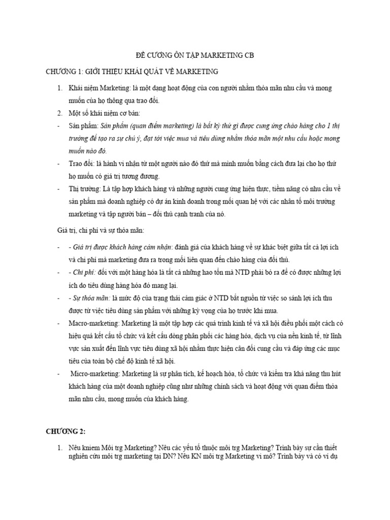 ĐỀ CƯƠNG ÔN TẬP MARKETING CB | PDF