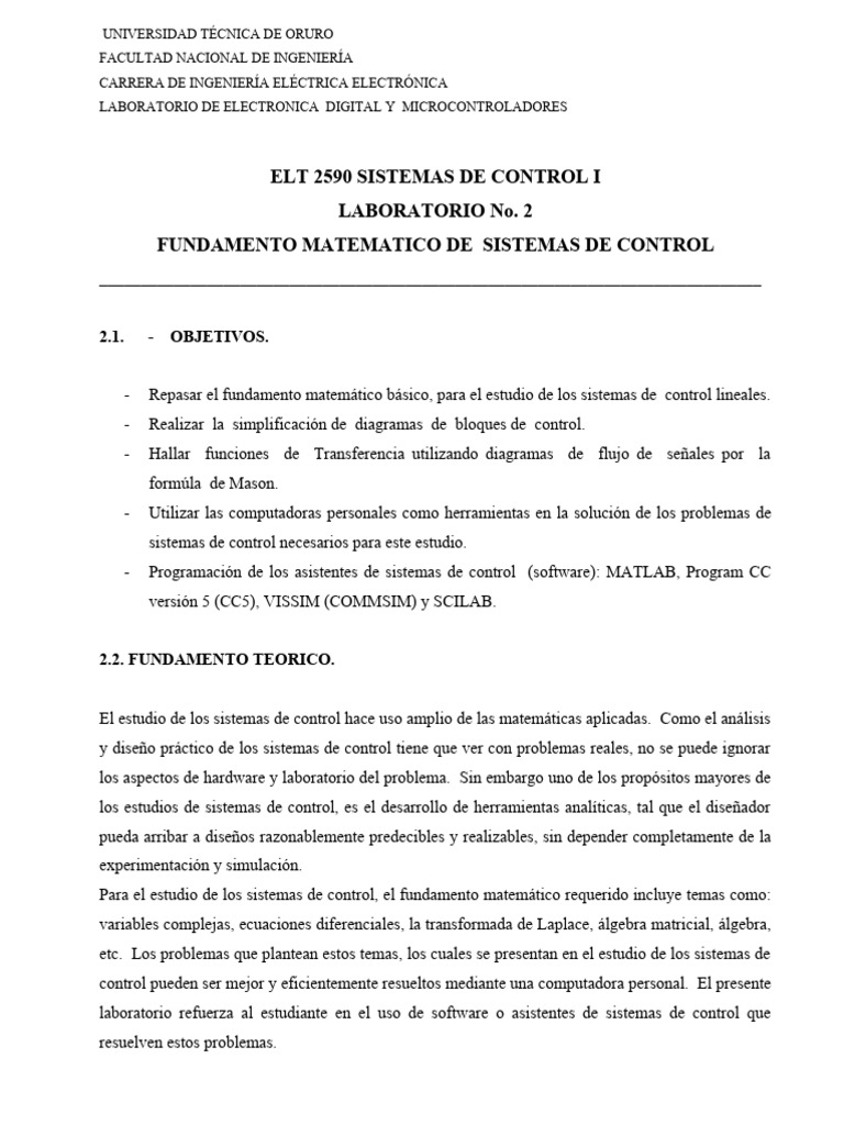 Laboratorio2 - Elt2590c - Soliz Alejo Danner Alejandro | PDF | Sistema de control | Electrónica