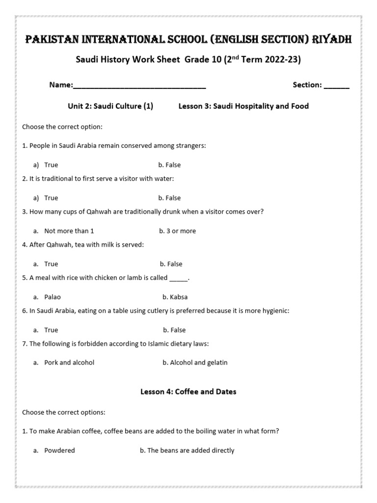GR 10 2T SHAG Worksheet | PDF | Saudi Arabia | Horse Racing