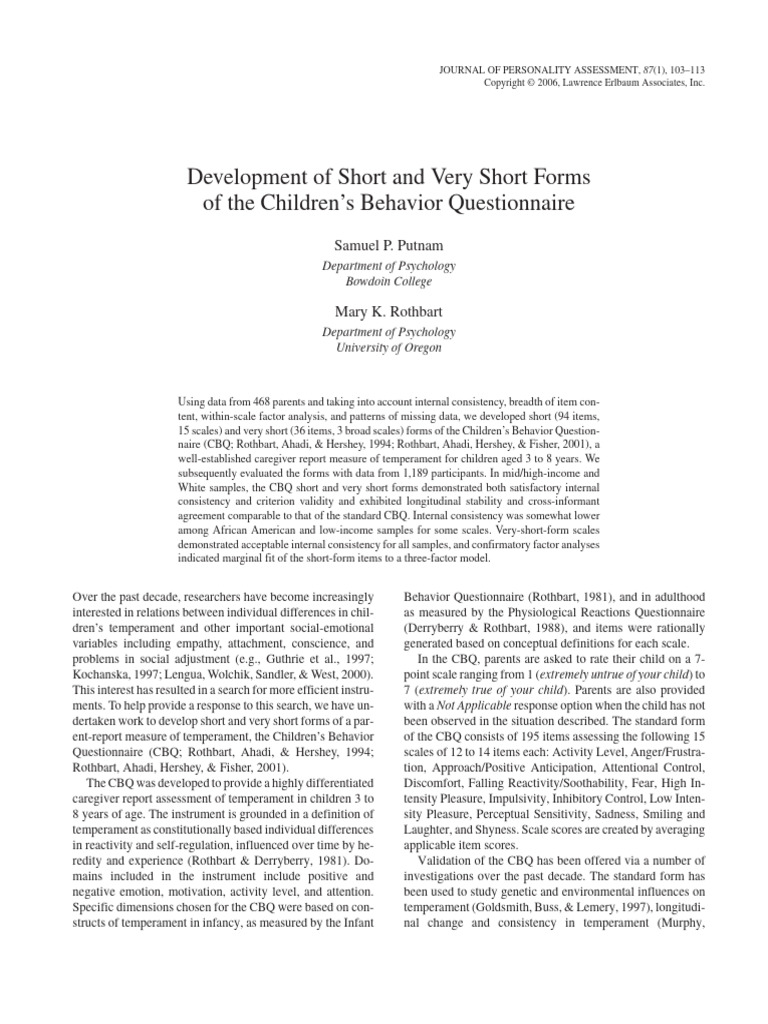 Development of Short and Very Short Form | PDF | Temperament | Factor ...