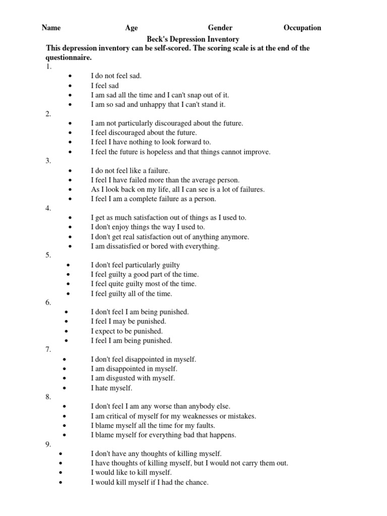 Beck Depression Inventory | PDF