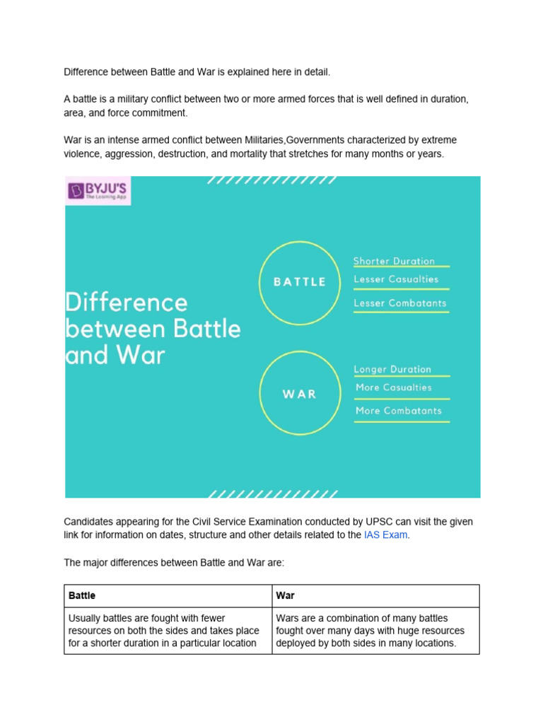 Battle vs War: Key Differences Explained | PDF | Battles | Military