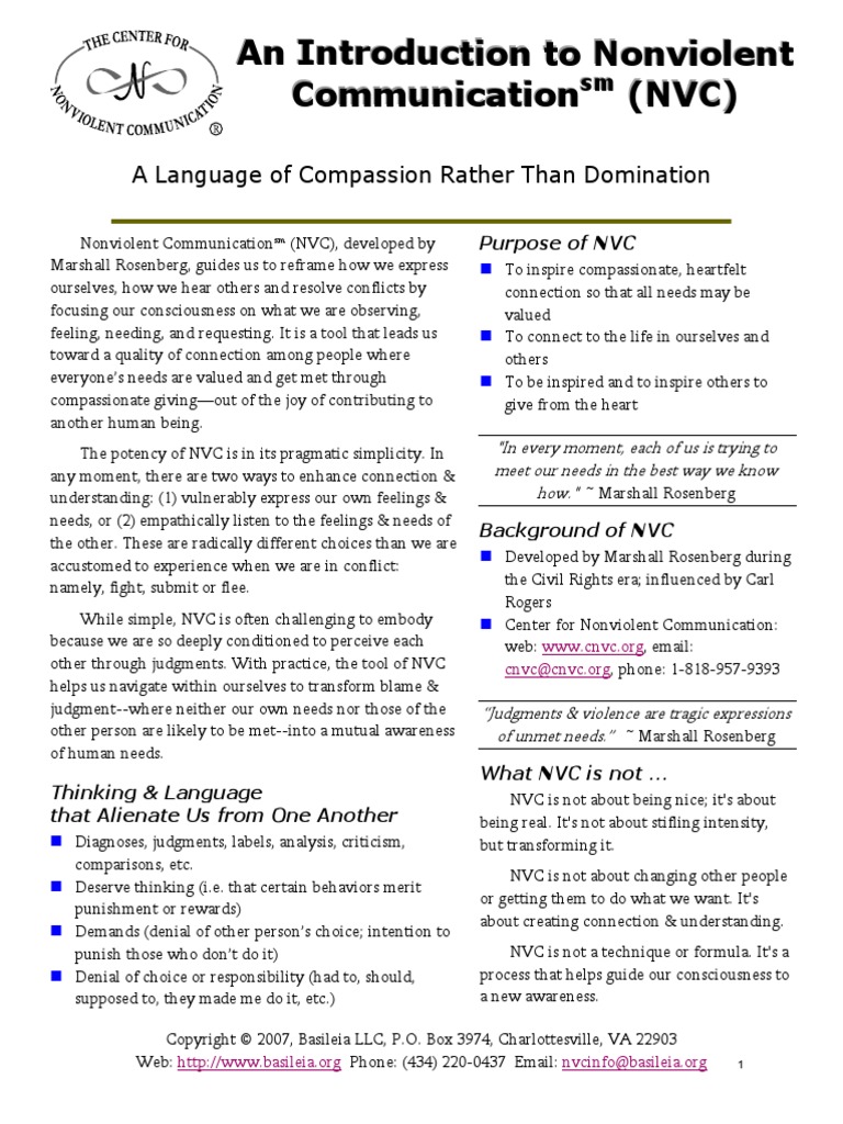 Nvc an Introduction to Nonviolent Communication | Psychological ...