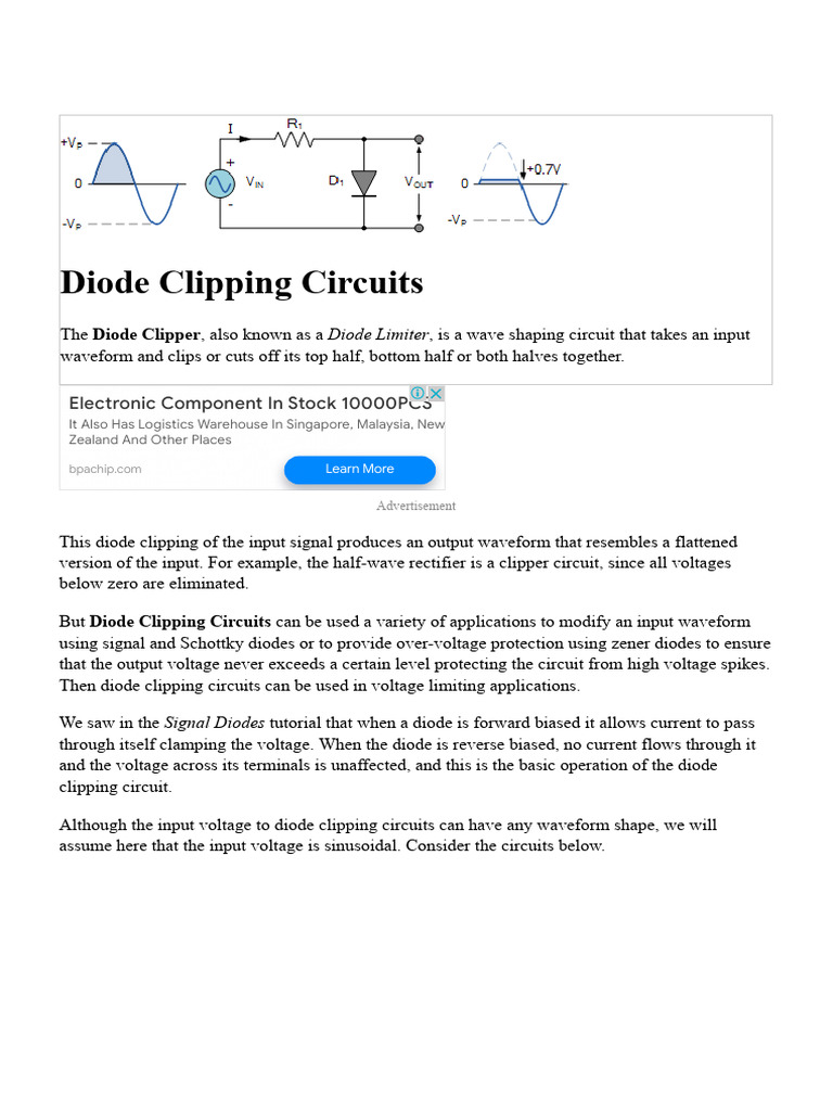 Diode Clipping Circuits and Diode Clipper | PDF | Diode | Rectifier