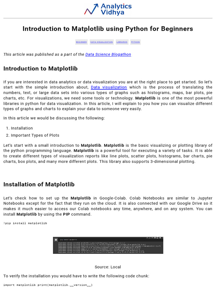 Introduction To Matplotlib Using Python For Beginners Pdf Histogram