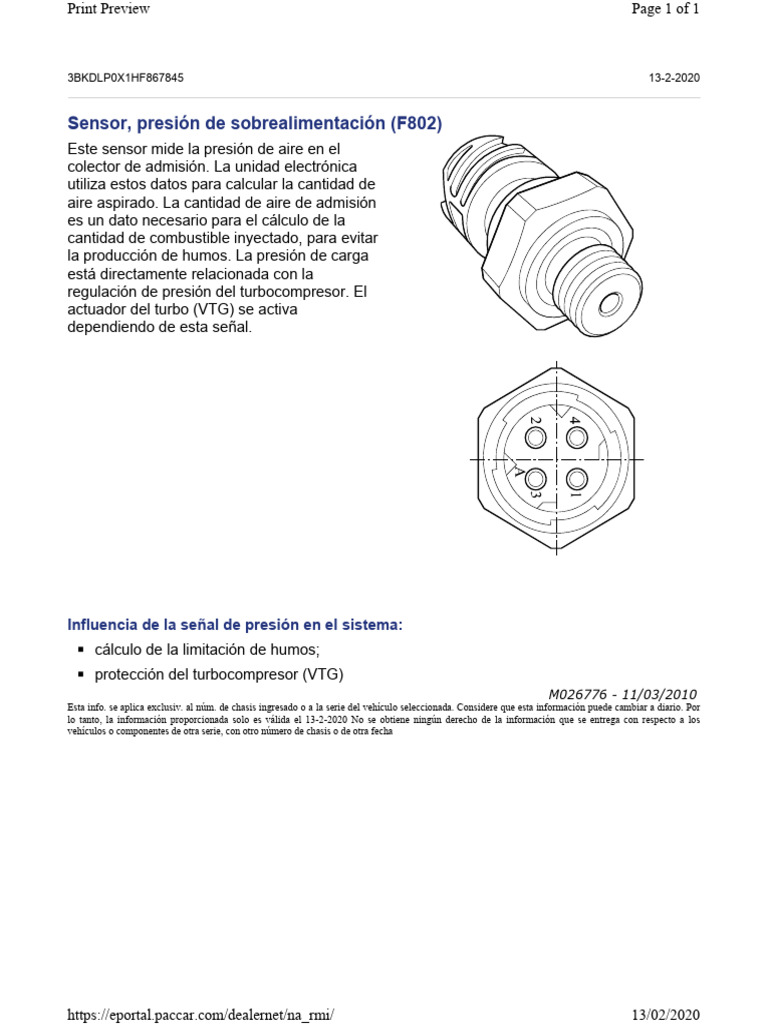 Sensor de Presion de Sobrealimentacion F802 | PDF