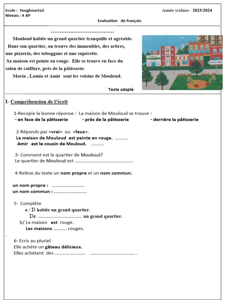 Évaluation de français 4AP - Mouloud | PDF