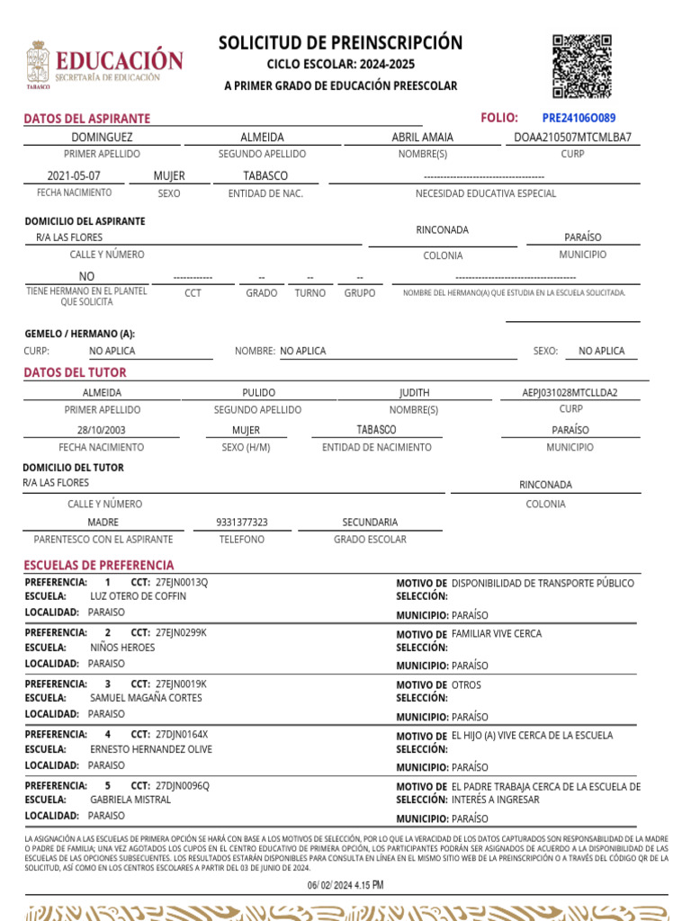 Preinscripcion Pre24106o089 | PDF