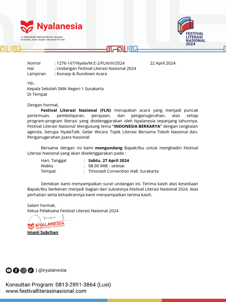 Ok - 167. Surat Undangan FLN 2024 - Kepala Sekolah SMA Negeri 1 Surakarta | PDF | Kajian Bahasa ...