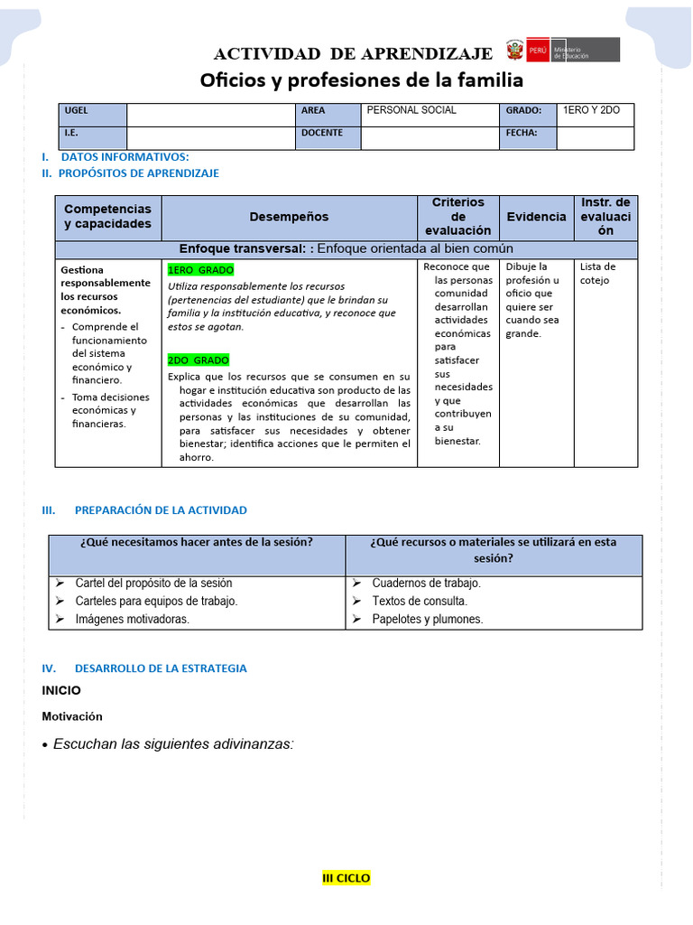 29 DE ABRIL-P S-Oficios y Profesiones de La Familia - III CICLO | PDF ...