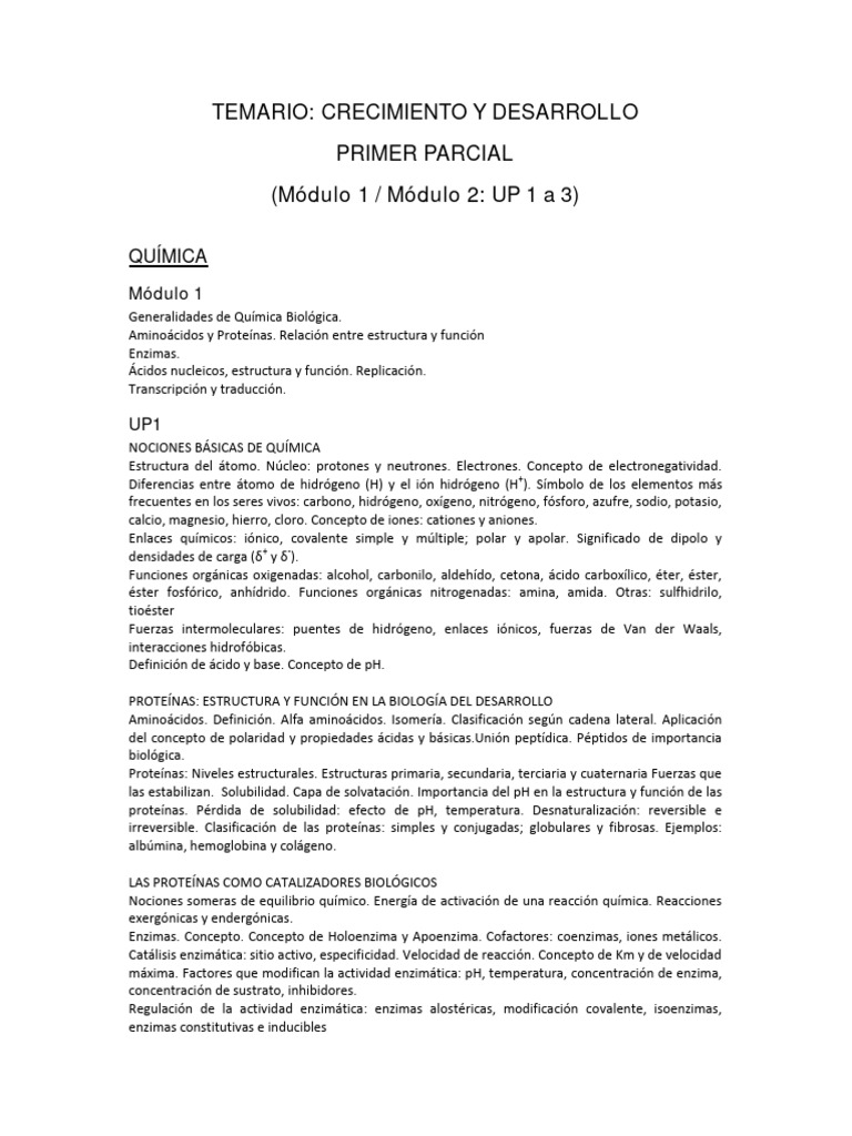 Cyd Primer Parcial Temario-1 | PDF | Enzima | Biología Celular)