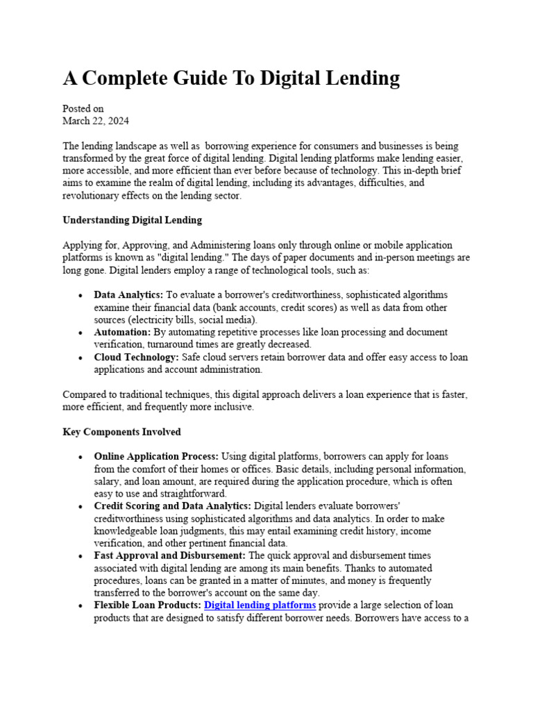 A Complete Guide To Digital Lending | PDF | Loans | Credit