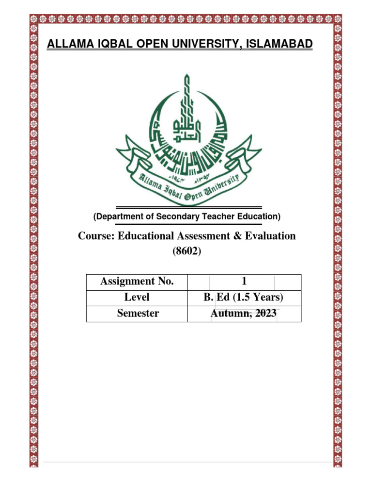 8602 ASSIGNMENT NO 1 - Compressed | PDF | Educational Assessment | Usability