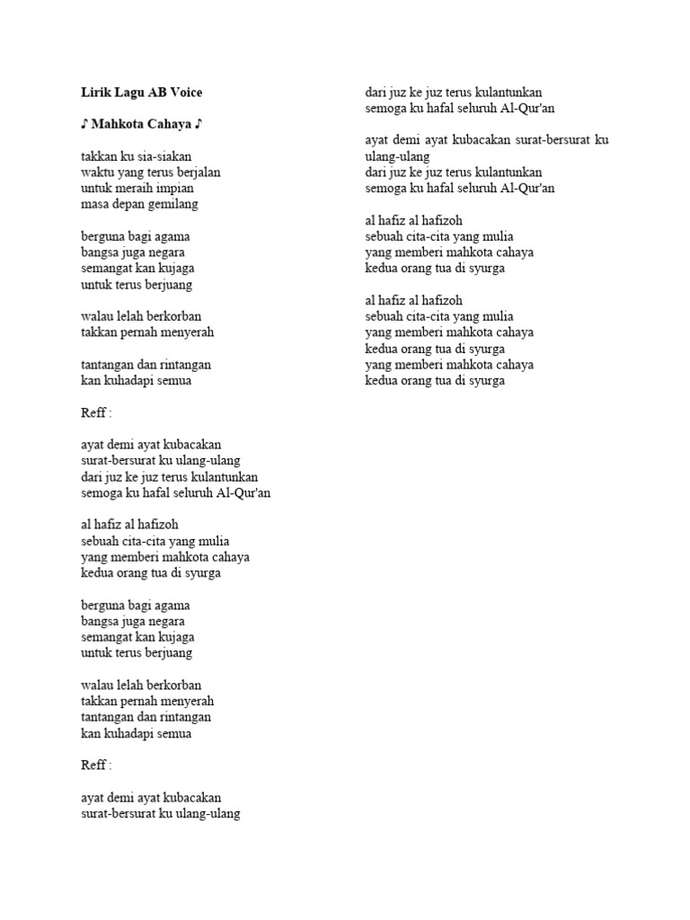 Lirik Lagu AB Voice | PDF