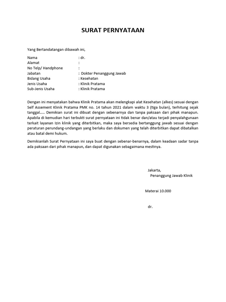 SURAT PERNYATAAN Melengkapi ALKES | PDF