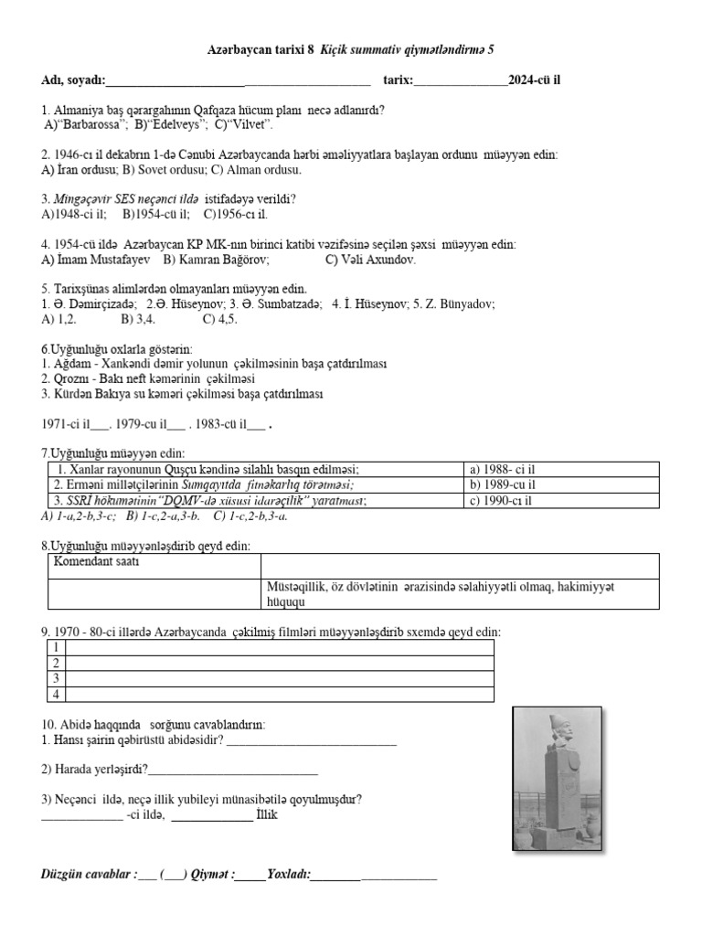 IX Sinif AZ T - KSQ 5 | PDF